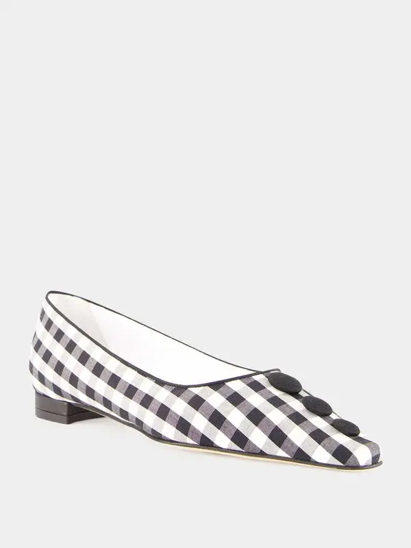 Manolo Blahnik Alexa Gingham Flat Pumps