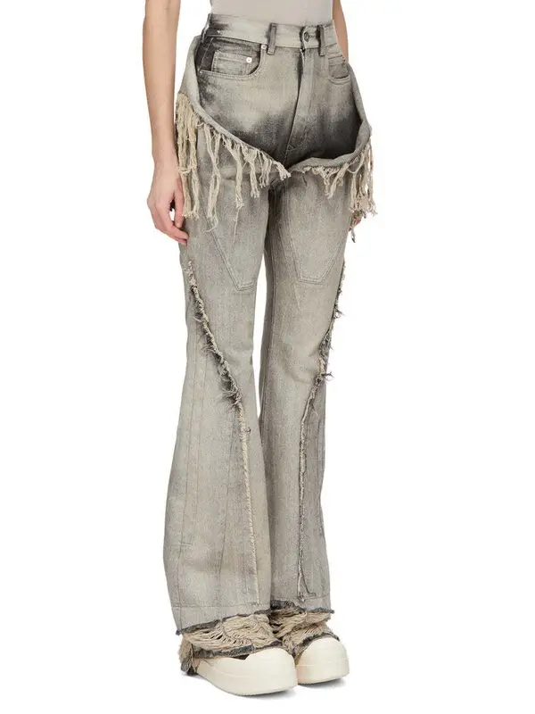Rick Owens Fringe-trimmed Bootcut Jeans - Mineral