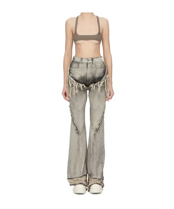 Rick Owens Fringe-trimmed Bootcut Jeans - Mineral