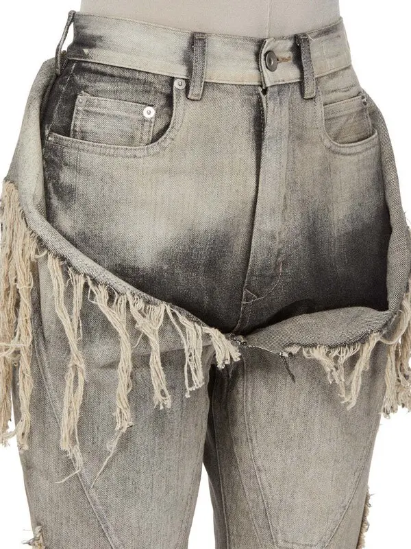 Rick Owens Fringe-trimmed Bootcut Jeans - Mineral