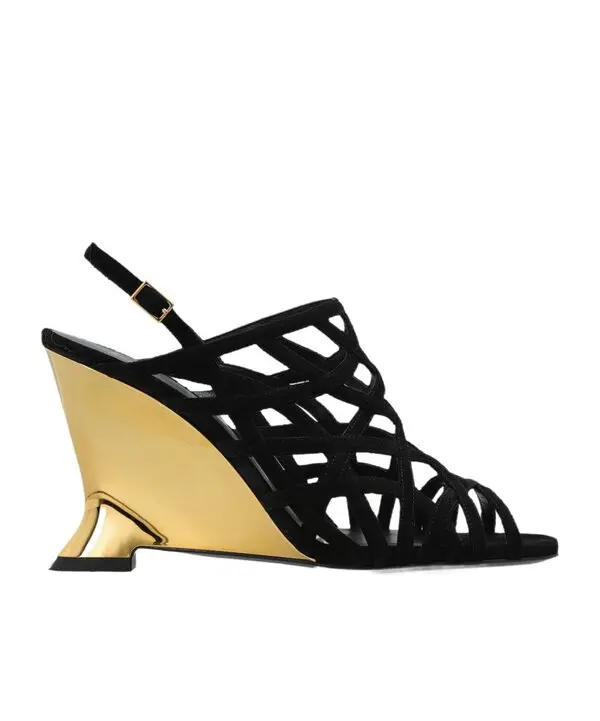 Balmain Cutout Wedge Heeled Sandals
