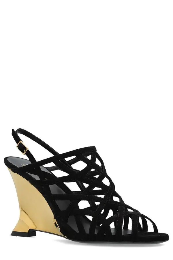 Balmain Cutout Wedge Heeled Sandals