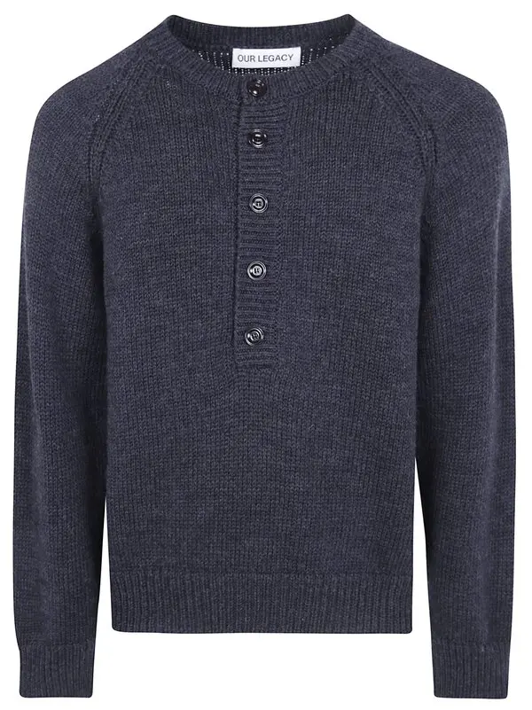Our Legacy Shore Henley Knitted Sweater - Charcoal Gray
