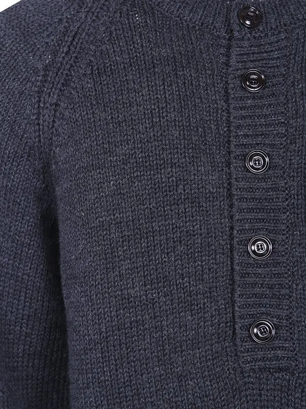 Our Legacy Shore Henley Knitted Sweater - Charcoal Gray