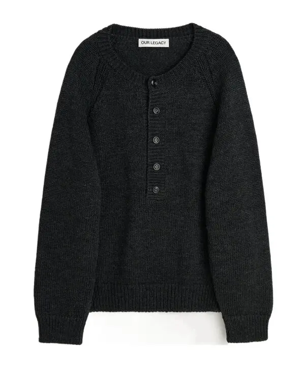 Our Legacy Shore Henley Knitted Sweater - Charcoal-grey