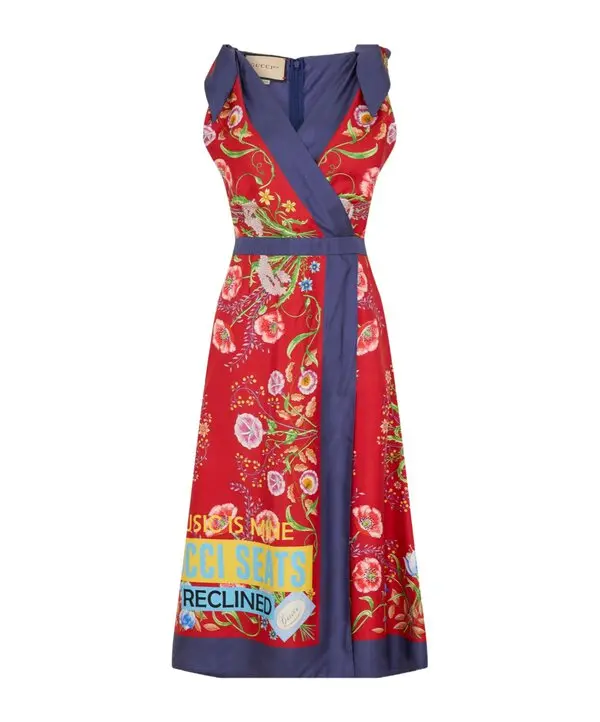 Gucci Floralletter Print Wrap Midi Dress - Multicolor