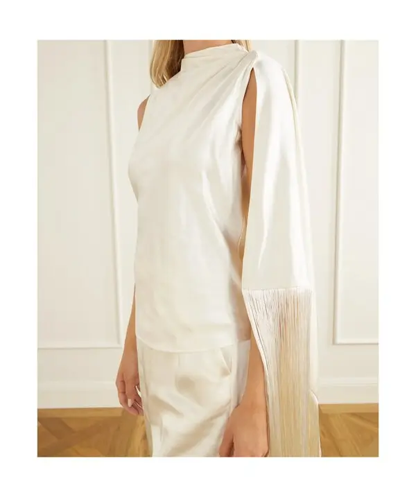 SELF-PORTRAIT Asymmetrical Patchwork Top With Tassel Trim