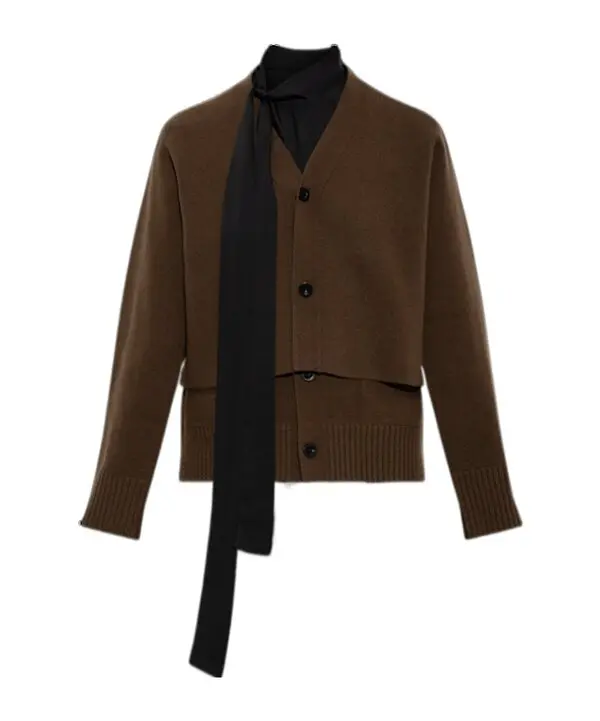 Sacai Faketwopiece Knit Cardigan - Brown
