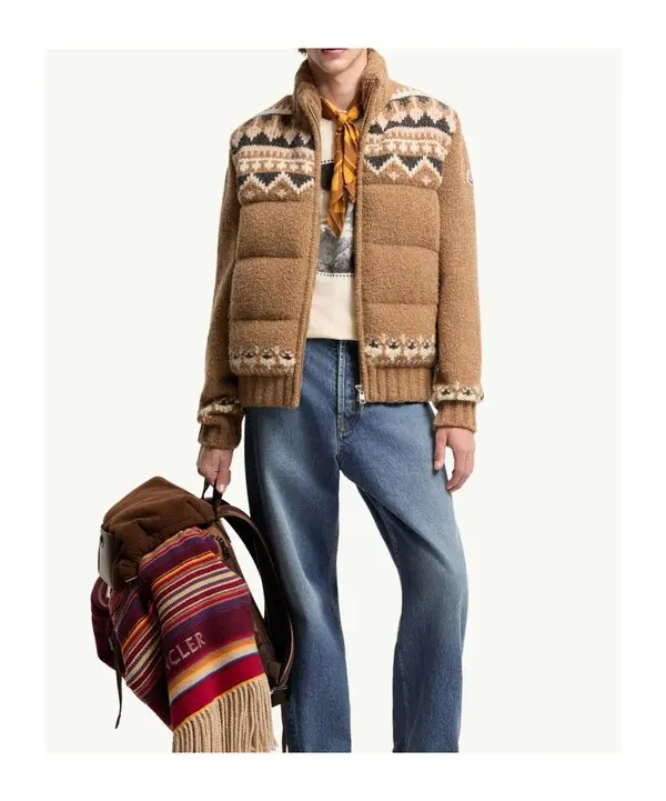 Moncler Geometric Bouclé Down Cardigan