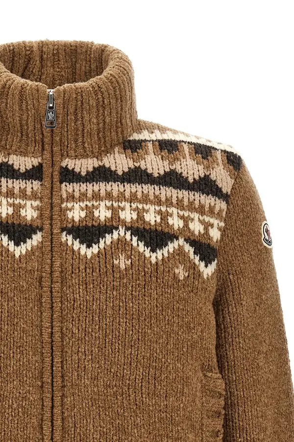 Moncler Geometric Bouclé Down Cardigan