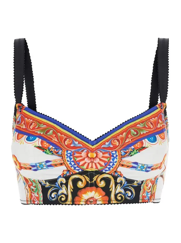 Dolce & Gabbana Sleeveless Top With Carretto Print And V-neck In Cotton Blend - Multicolor