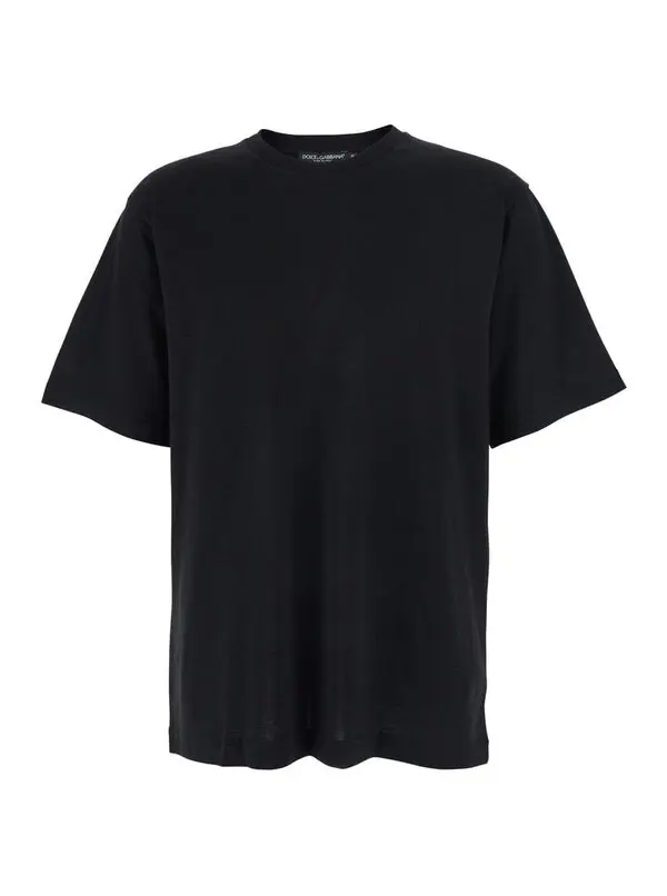Dolce & Gabbana Crew Neck T-shirt With Back Logo Patch In Cotton - Black
