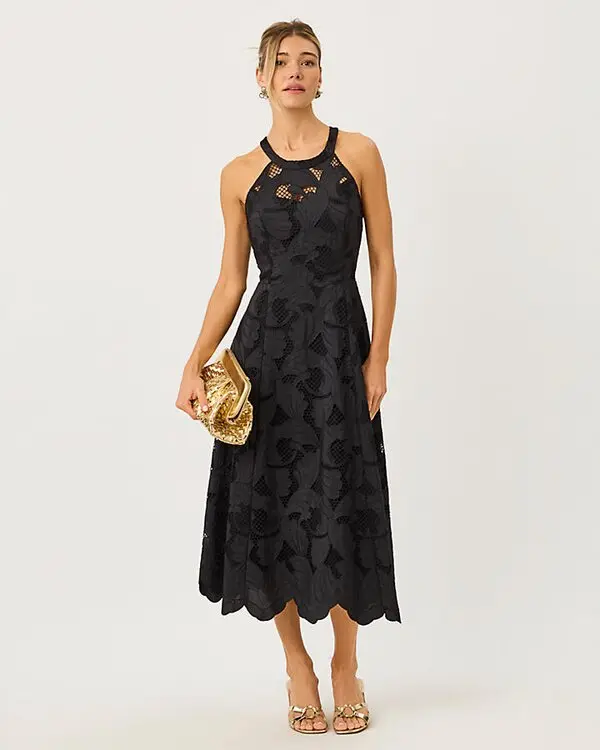 Lilly Pulitzer® Denise Lace Halter Midi Dress In Fit-and-flare - Noir