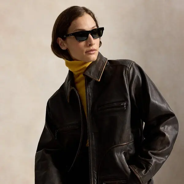 Ralph Lauren Leather Moto Jacket - Brown