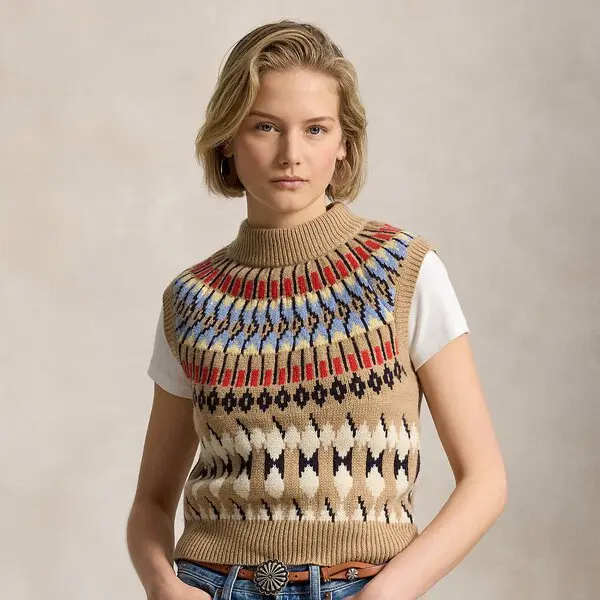 Ralph Lauren Geo-motif Wool-cashmere Mockneck - Camel Multi