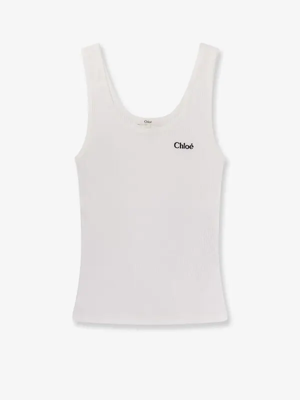 Chloé Ribbed Cotton Tank Top - White