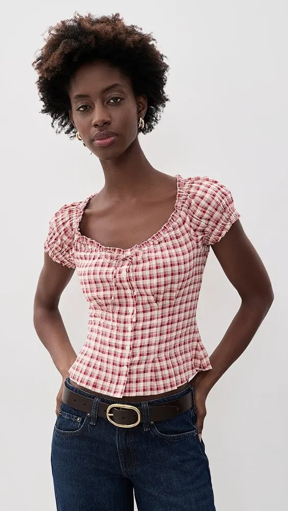 REFORMATION Adina Top - Sangre Check