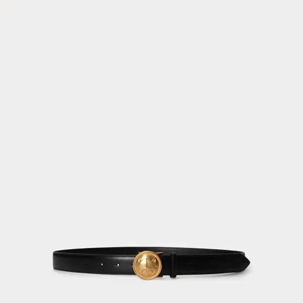 Ralph Lauren Crest Plaque-buckle Leather Belt - Black