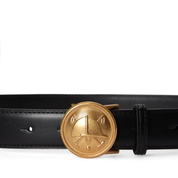 Ralph Lauren Crest Plaque-buckle Leather Belt - Black