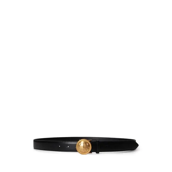 Ralph Lauren Crest Plaque-buckle Leather Belt - Black