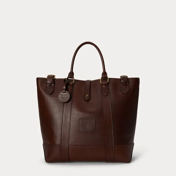 Ralph Lauren Heritage Leather Medium Tote - Burnished Brown