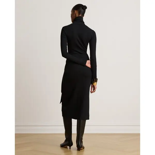Ralph Lauren Tie-front Cotton-blend Turtleneck Dress - Black