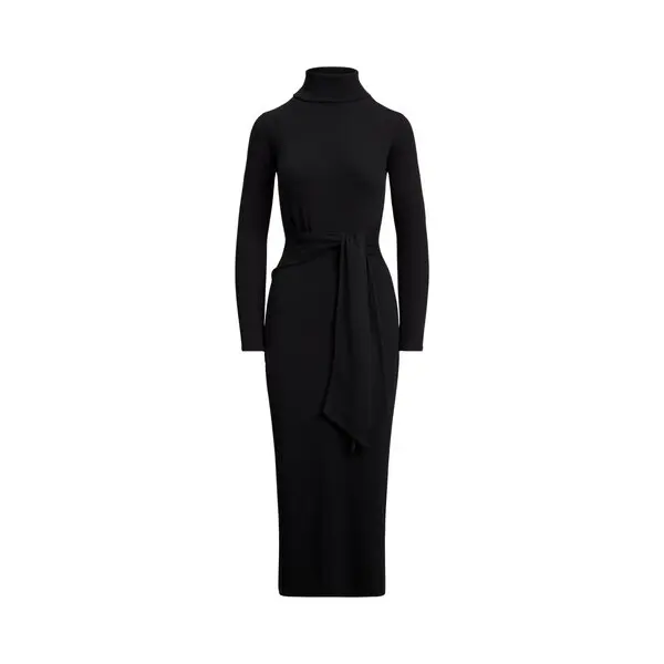 Ralph Lauren Tie-front Cotton-blend Turtleneck Dress - Black