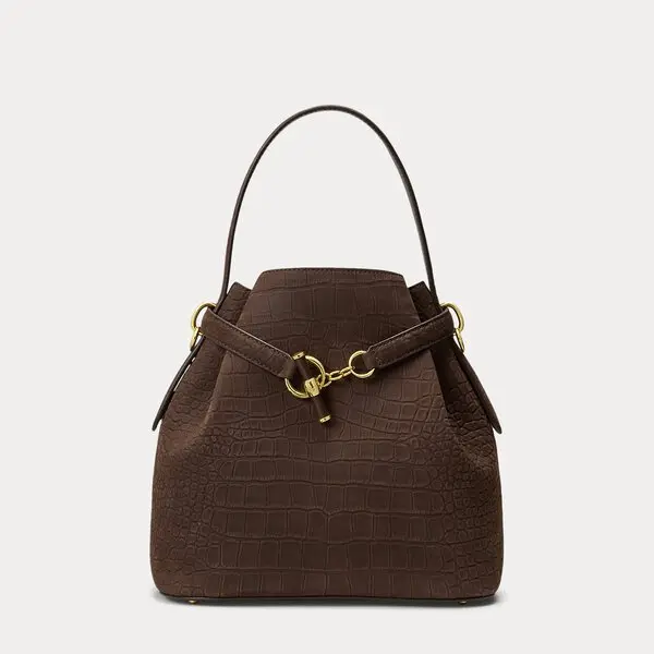 Ralph Lauren Embossed Nubuck Medium Blaike Bucket Bag - Chestnut Brown
