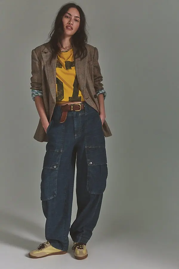 Free People We The Free Brentwood Textured Cargo Jeans - Atlantic