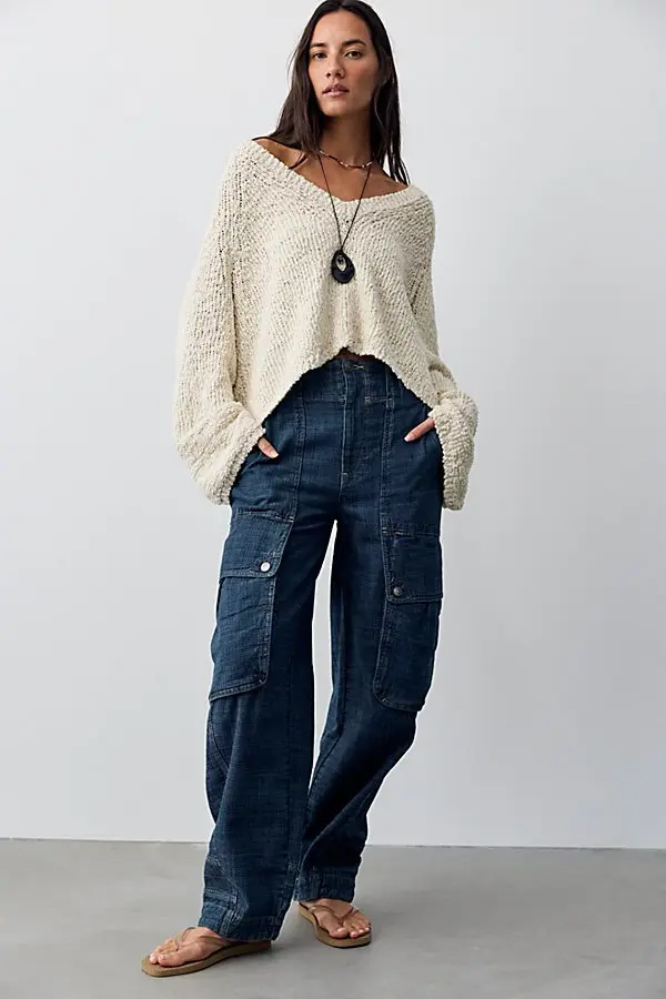 Free People We The Free Brentwood Textured Cargo Jeans