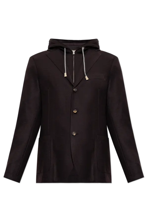 Eleventy Jacket With Detachable Hood - Brown