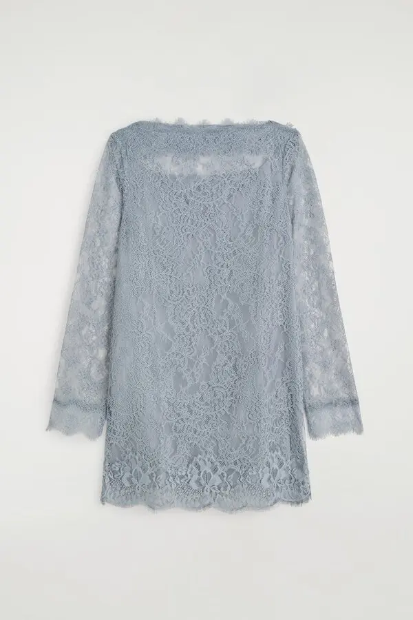 Cos Boat-neck Lace Mini Dress - Light Blue