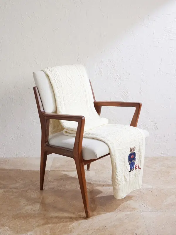 Ralph Lauren Baybrook Polo Bear-embroidered Cable-knit Cotton Throw