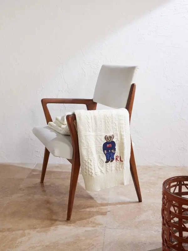 Ralph Lauren Baybrook Polo Bear-embroidered Cable-knit Cotton Throw