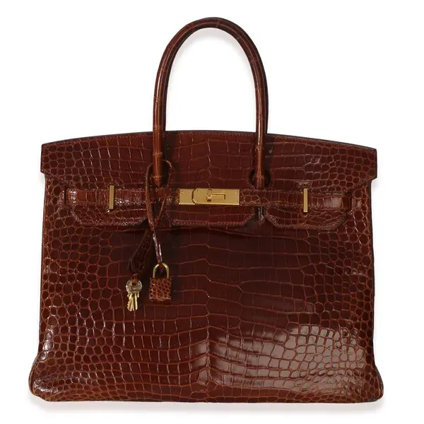 Hermès Miel Shiny Porosus Crocodile Birkin 35 Ghw - Brown