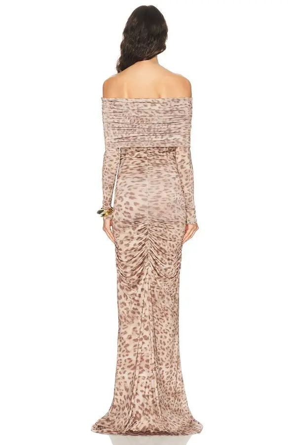 Lapointe Printed Jersey Off The Shoulder Gown In Brown