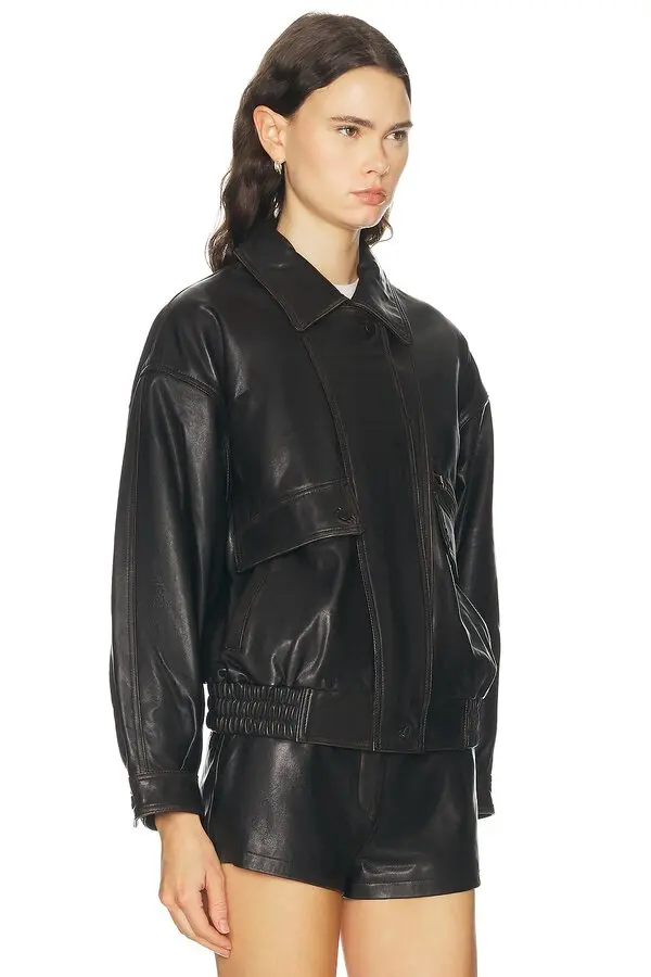 AEXAE Leather Distressed Moto Jacket In Chocolate