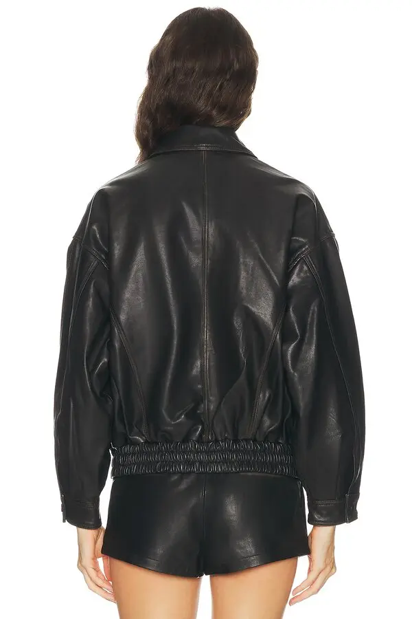 AEXAE Leather Distressed Moto Jacket In Chocolate