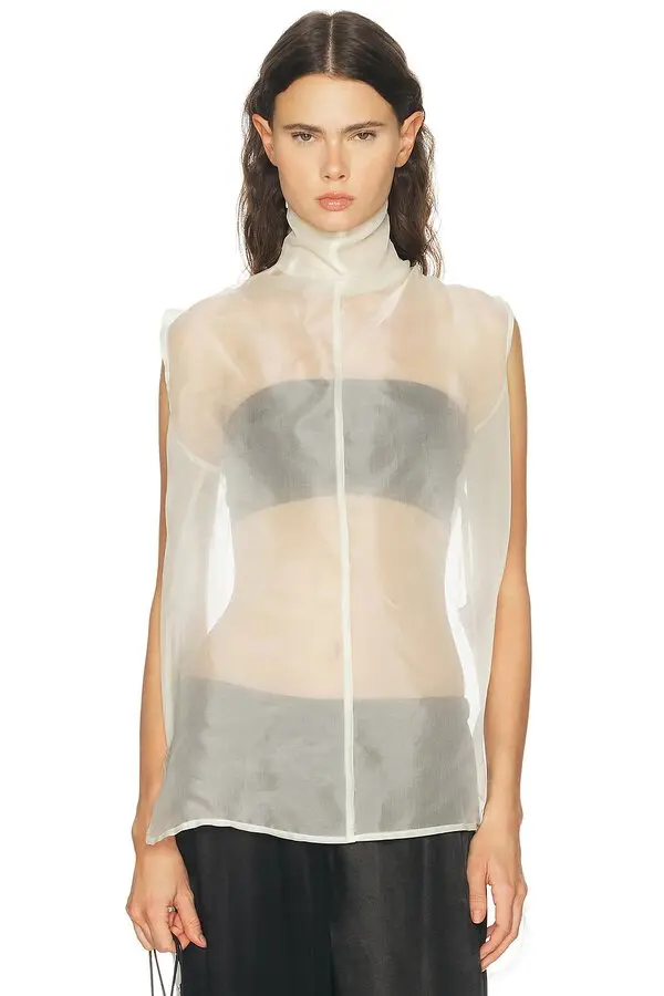 AEXAE X Revolve Silk Organza Roll Neck Top - Ivory
