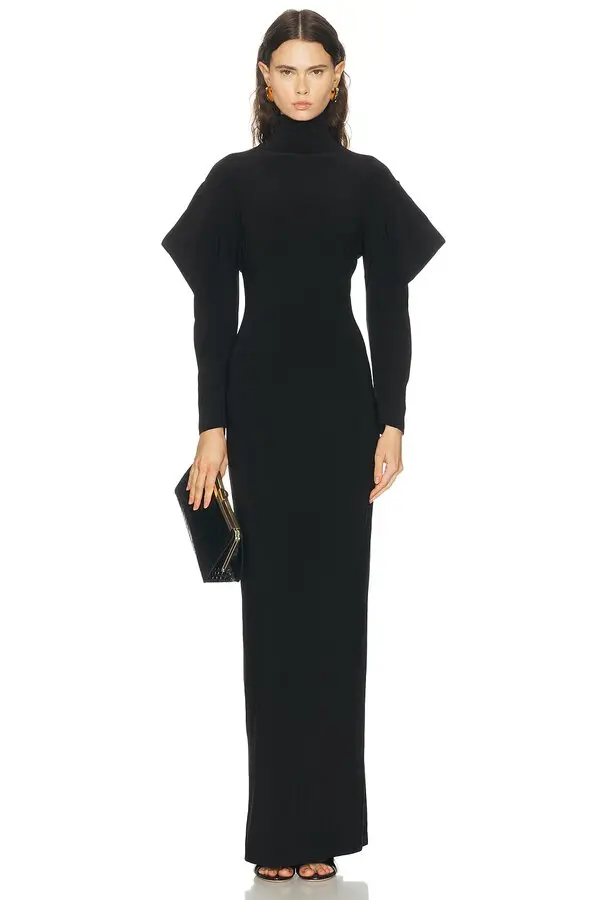 Norma Kamali Wing Sleeve Open Back Bow Neck Gown