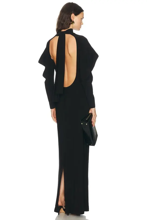 Norma Kamali Wing Sleeve Open Back Bow Neck Gown