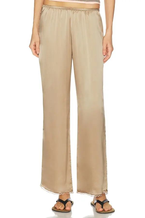 Donni. The Silk Lace Simple Pant In Beige