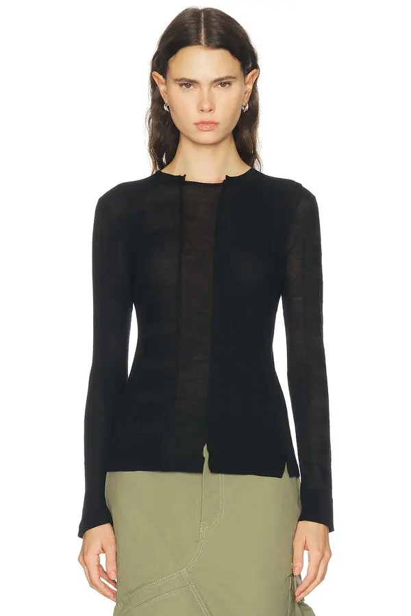 Marc Jacobs Sheer Paneled Knit Long Sleeve Top - Black