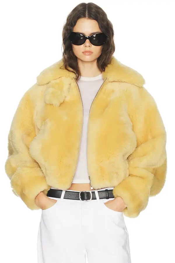 Helmut Lang Shearling Bomber Jacket In Yellow