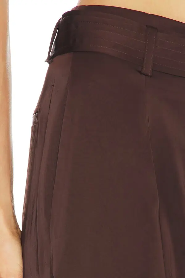Lapointe Lightweight Satin High Waisted Belted Pant - Chocolate