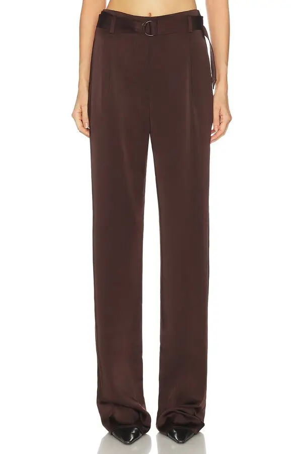 Lapointe Lightweight Satin High Waisted Belted Pant In Brown