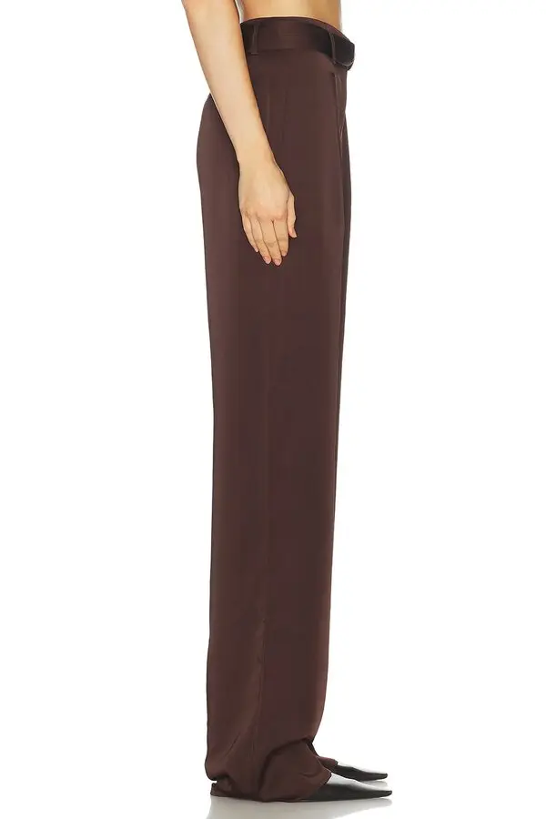 Lapointe Lightweight Satin High Waisted Belted Pant In Brown