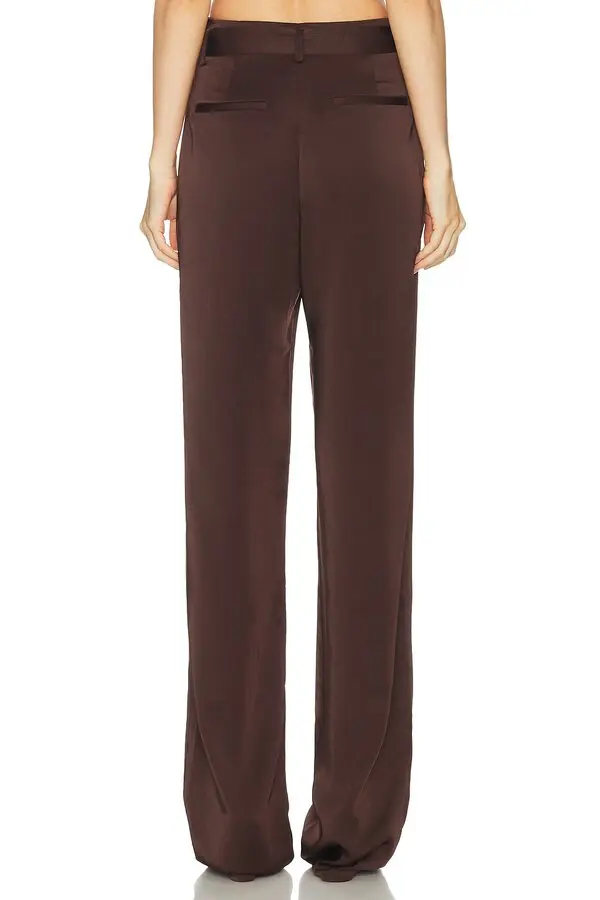 Lapointe Lightweight Satin High Waisted Belted Pant In Brown