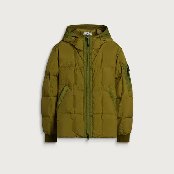 Stone Island Garment Dyed Crinkle Reps Ny Hooded Down Jacket - Cactus