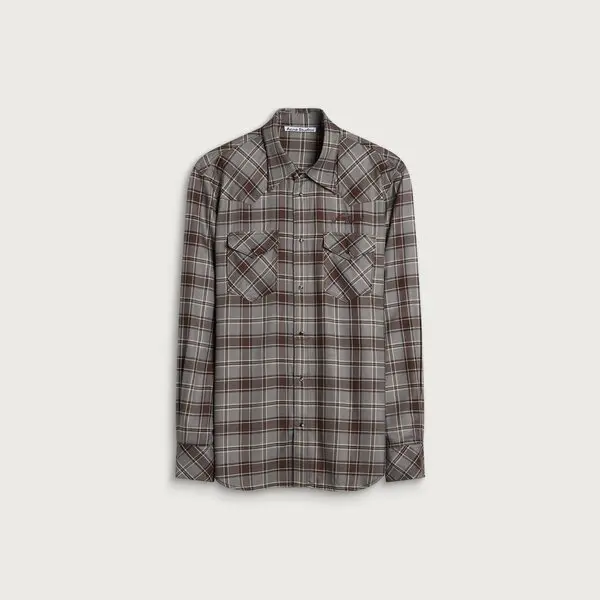 Acne Studios Surrow Check Flannel Long Sleeve Shirt - Multi Grey